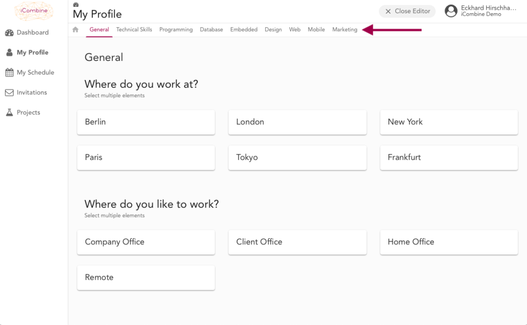 Create and Update My Profile – iCombine